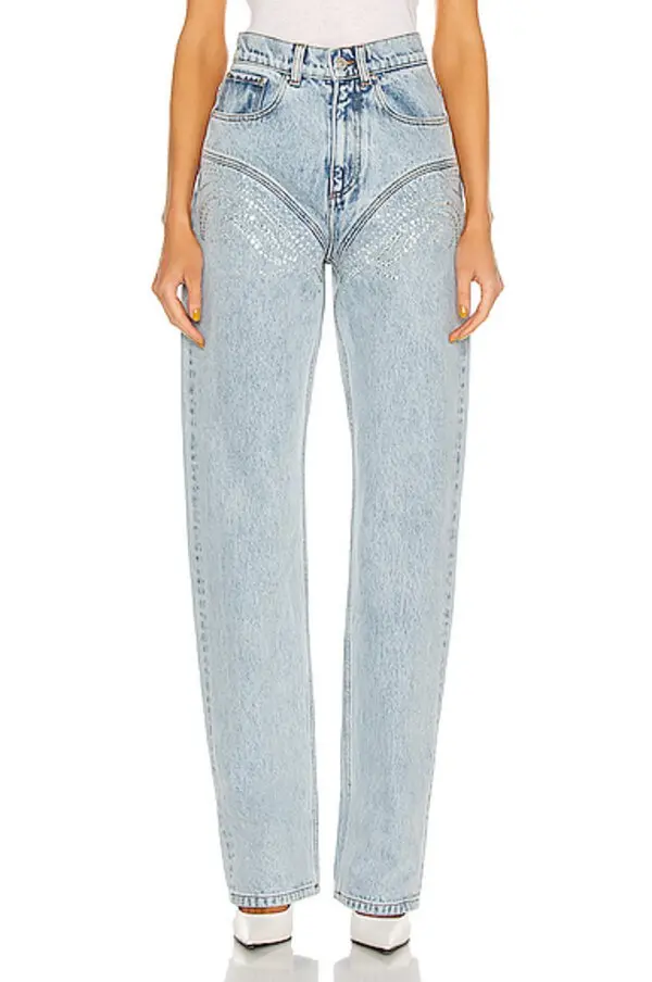 Y/Project Crystal Rhinestone Straight In Denim-Light - Ice Blue